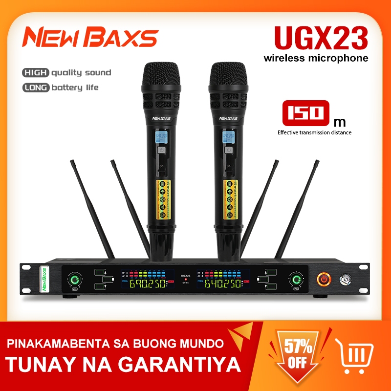 NEW BAXS UGX23 Wireless Microphone 4 Antenna True Diversity UHF FM 2 ...