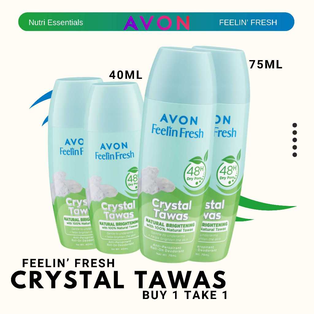 AVON Feelin' Fresh Crystal Tawas Roll-On Anti-Perspirant Deodorant 40 ...