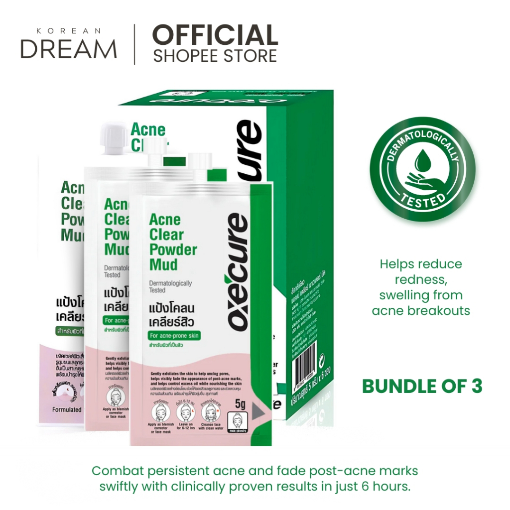Oxecure Acne Clear Powder Mud 5g Bundle of 3 Spot Treatment with 2% ...
