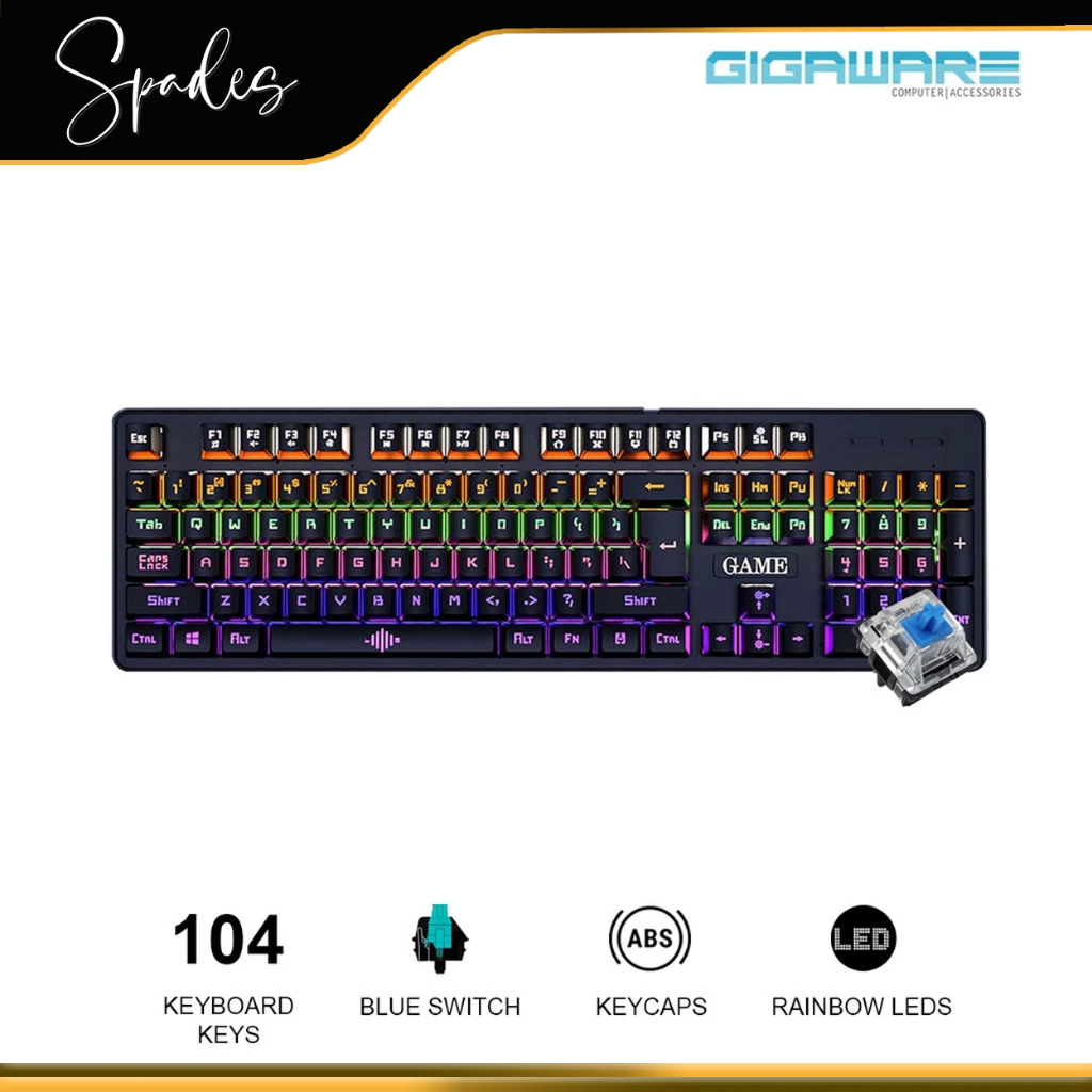 Gigaware K30 104 Keys RGB Backlit Mechanical Gaming Keyboard (Blue ...