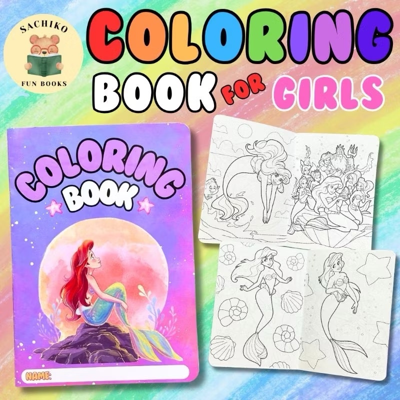 ARIEL THE LITTLE MERMAID DISNEY PRINCESS COLORING BOOK SACHIKO FUN ...