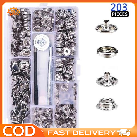 200/300pcs Set Press Button 15mm Stainless Steel Snap Fastener Kit with ...