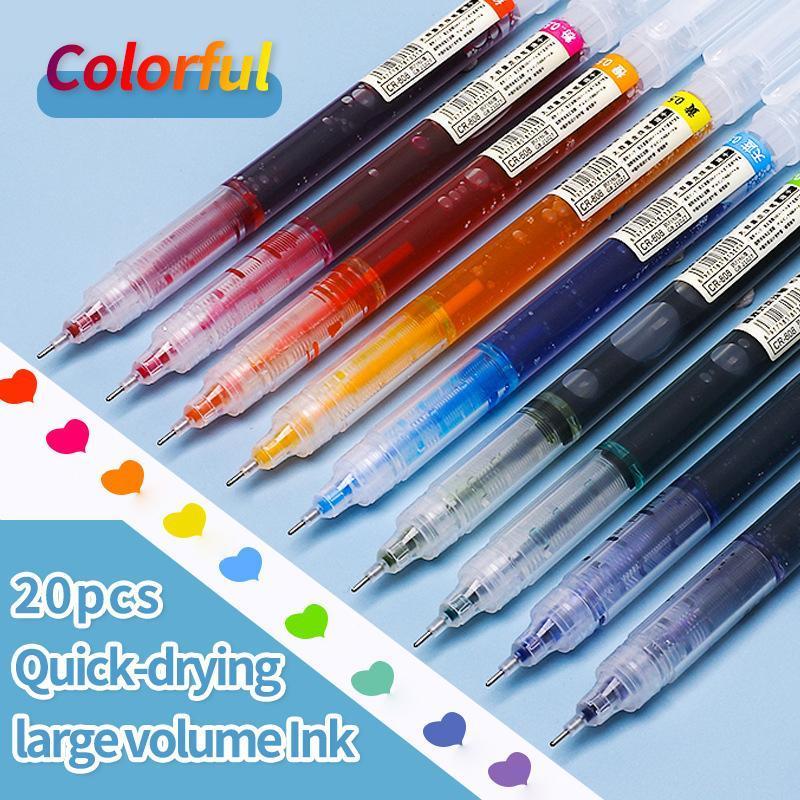 20pcs Straight Liquid Pen 0.5mm Gel Pen Quick-Drying Rollerball Neutral ...