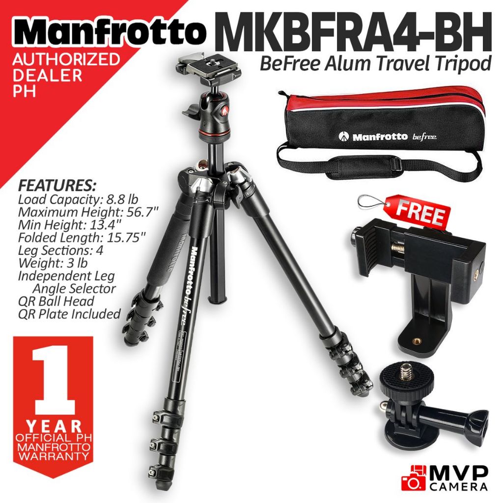 MANFROTTO MKBFRA4 MKBFRA4-BH Befree Aluminum Travel Tripod w/ Ball Head MVP CAMERA | Shopee ...