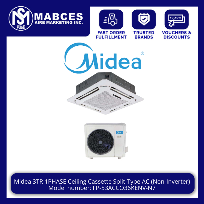 Midea 3TR 1PHASE Ceiling Cassette Split-Type AC (Non-Inverter) Model ...