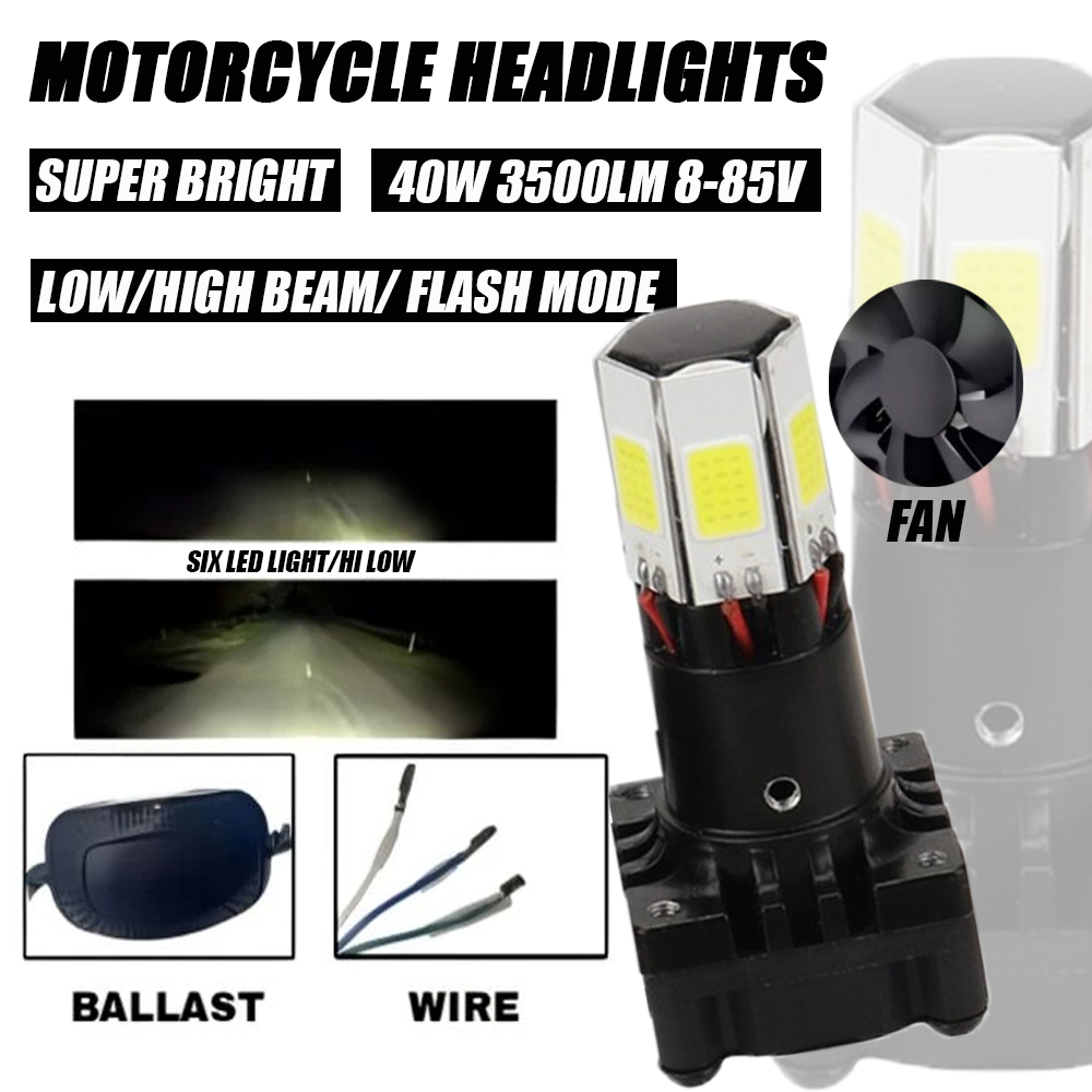 Universal Motorcycle 6 LED Headlight H4 White Super Bright Waterproof ...