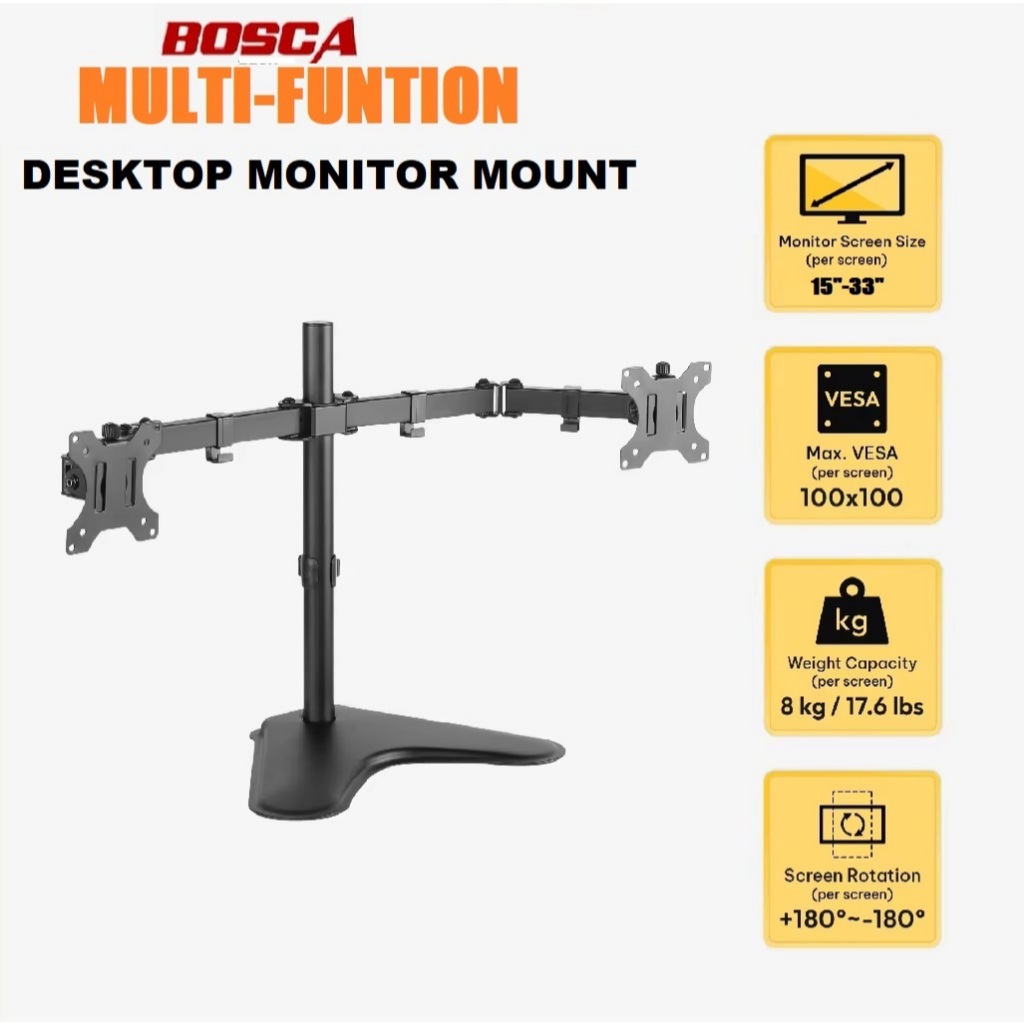 BOSCA Multi-function Desktop Monitor Mount 15''-33'' Dual Monitor Desk ...