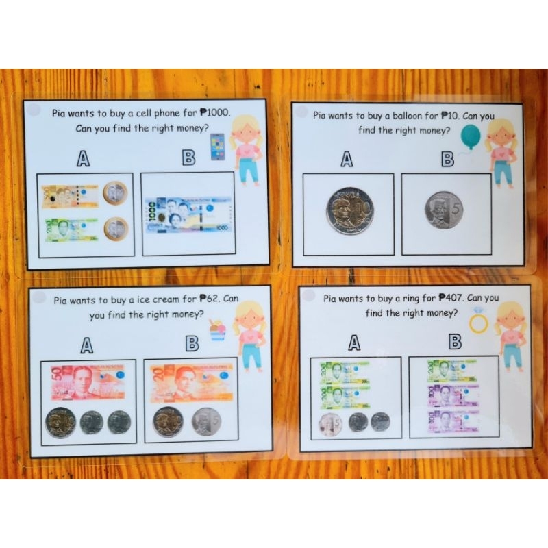 Life skills Math Money recognition laminated flashcards for special ...