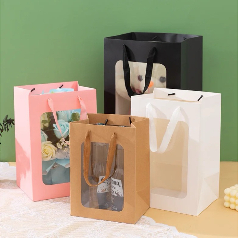 Thick Paper Bag, Clear Window Paper Bag, Gift Bags for Wedding, Stuff ...
