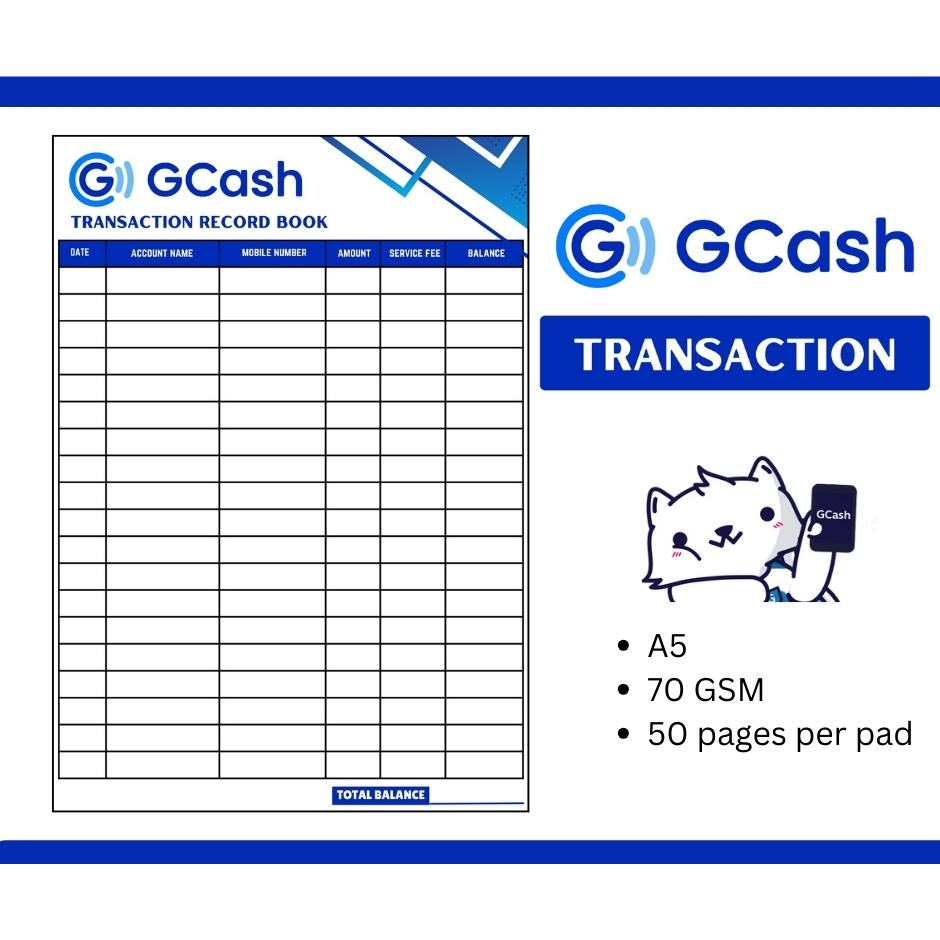 Gcash/Paymaya/Palawan Pay/ E-Loading Transaction Record Pad 50 sheets ...