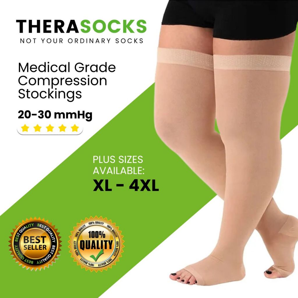 THERASOCKS Plus Size Open Toe Medical Grade Compression Stockings for ...