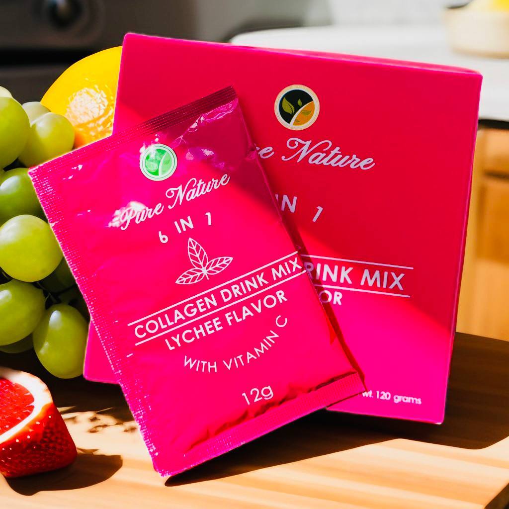 Pure Nature 6in1 Collagen Mix with Vitamin C with Lychee Flavor 3 boxes ...