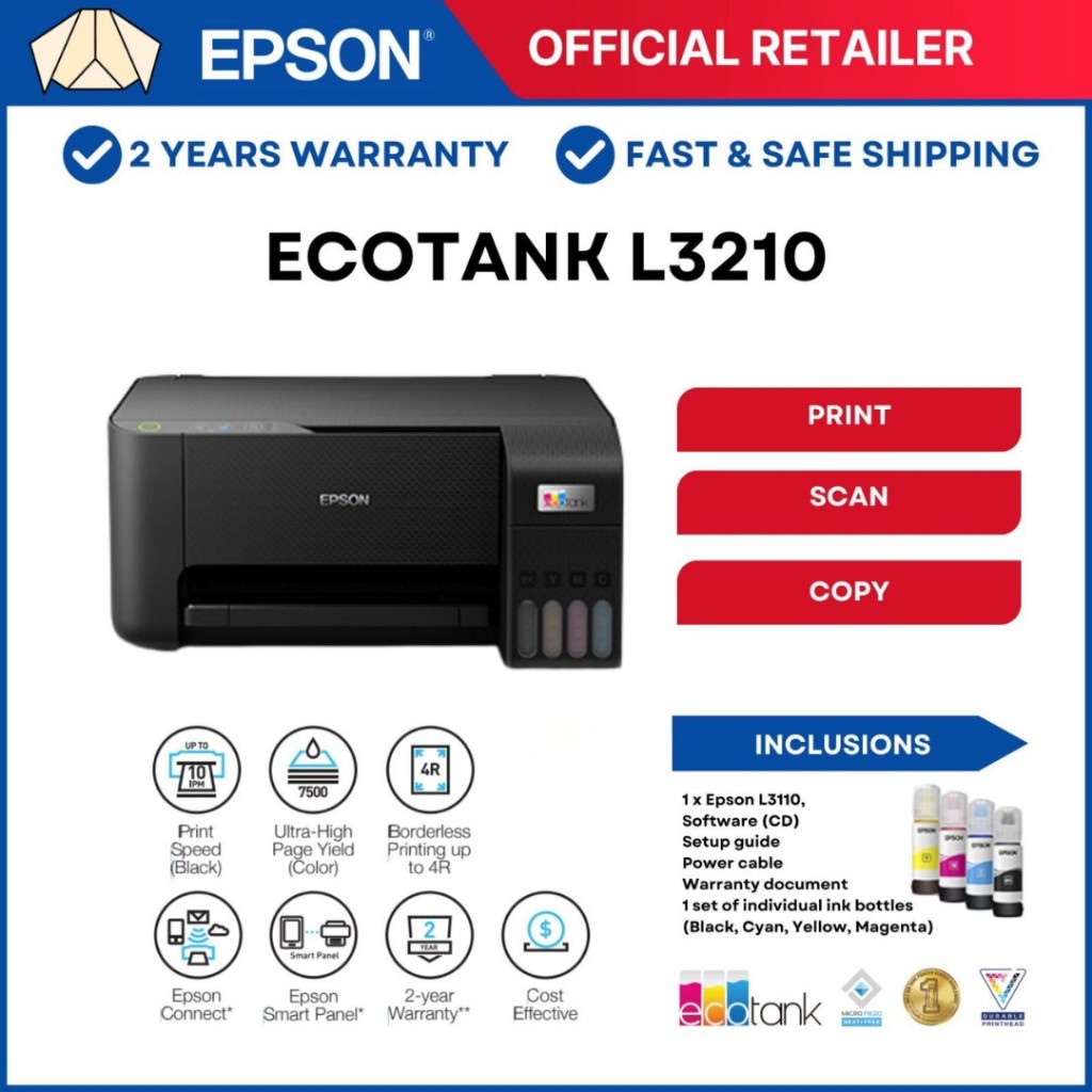 Epson EcoTank L3210 All-in-One Ink Tank Borderless Printer | Shopee ...