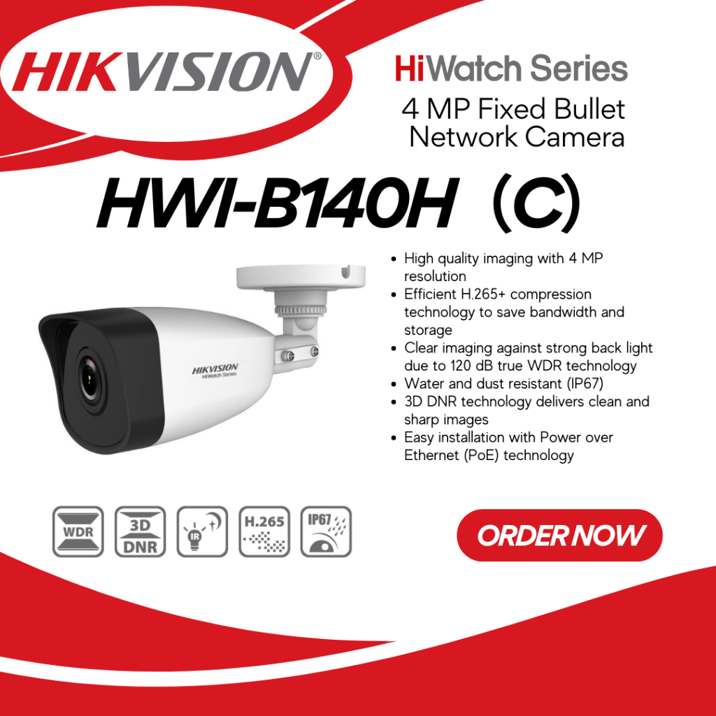 HIWATCH 4 MP Fixed Bullet Network Cctv Camera - HIKVISION (HWI-B140H ...