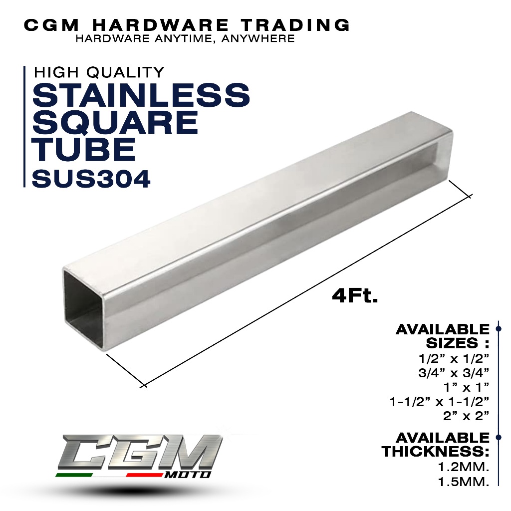 304 Stainless Square Tube (1/2" x 1/2", 3/4" x 3/4", 1" x 1", 1-1/2" x ...