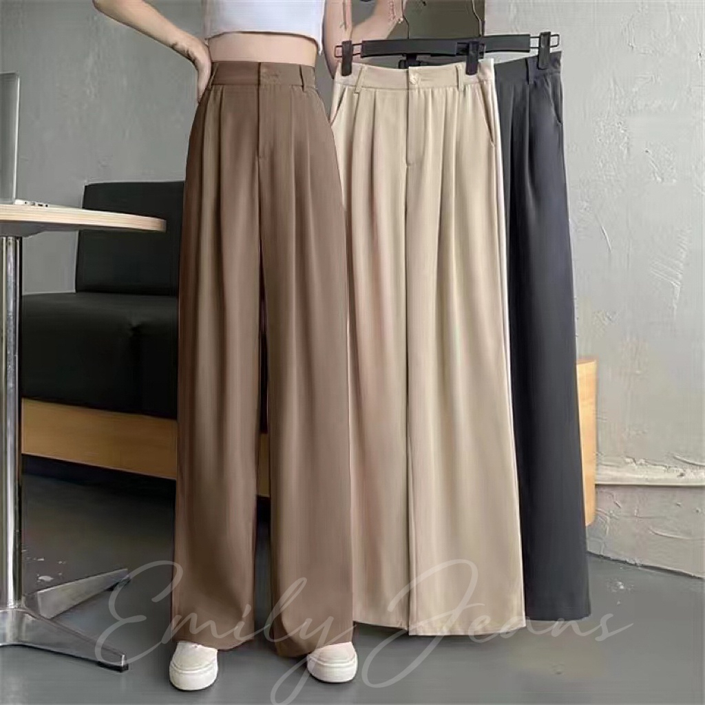 EMILY Korean Dupe High Waist Loose Fit Trouser Pants Wide Leg 10940 ...