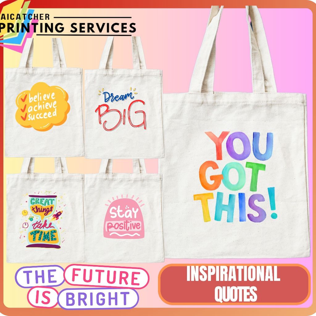 Inspirational Quotes Designs High Quality Affordable Tote Bags Canvas Katsa | Shopee Philippines
