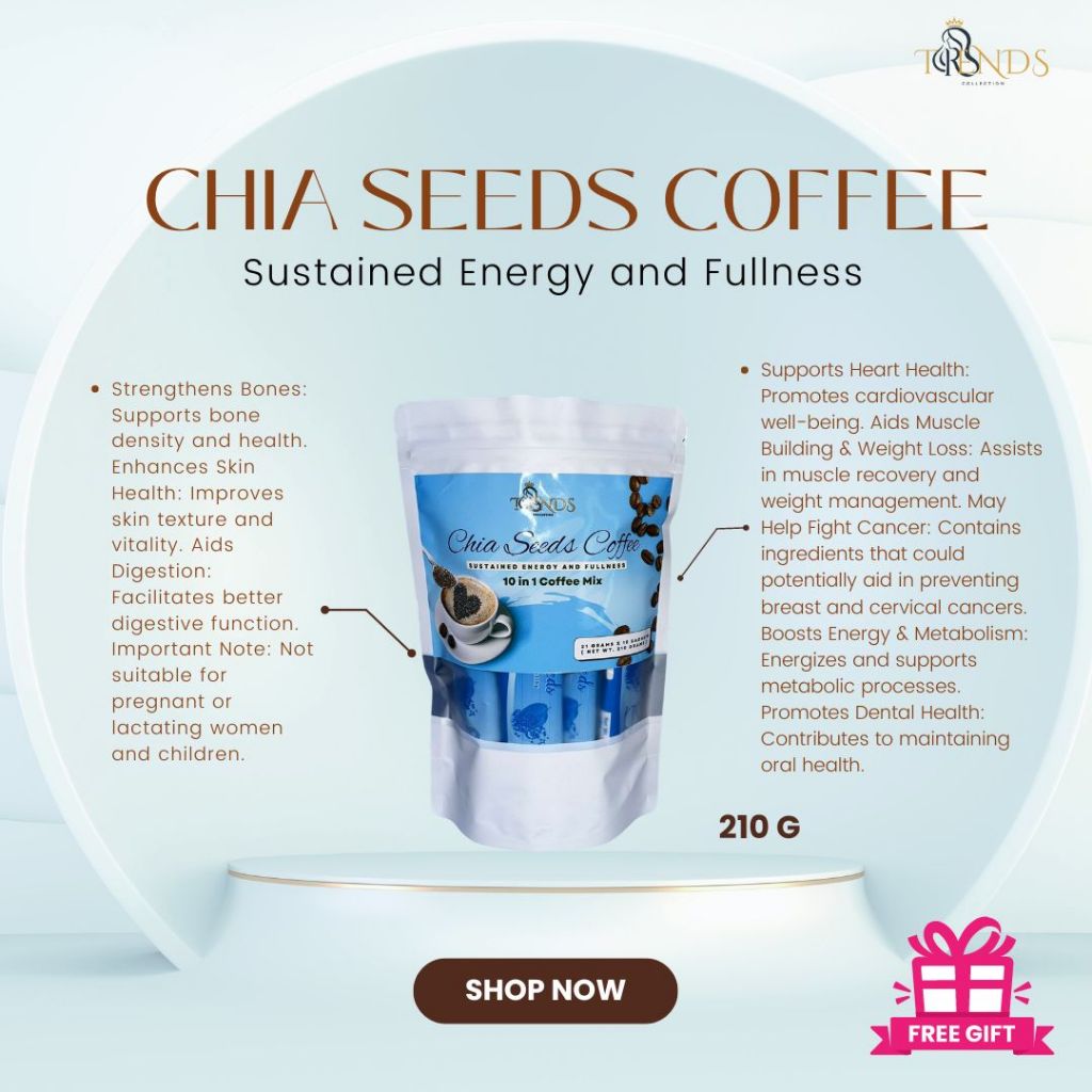 Chia Seeds Coffee Mix 10-in-1 for Energy & Fullness | 21g x 10 Sachets | 210g ...
