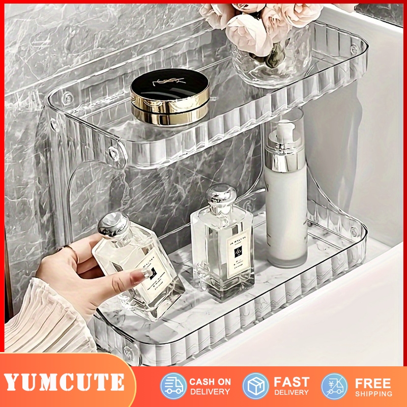 Bathroom Organizer Shelf Acrylic Cosmetic Storage Rack Double Layer ...