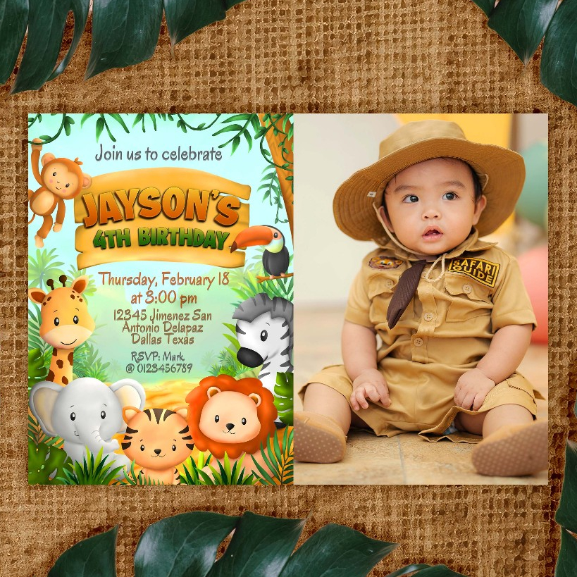 Safari Themed Birthday Invitation Card with Envelope 5R - Wild One ...