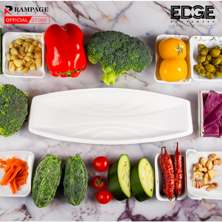 Edge 16 Inches Embossed Ceramic Serving Platters, Set of 6 Pieces White ...