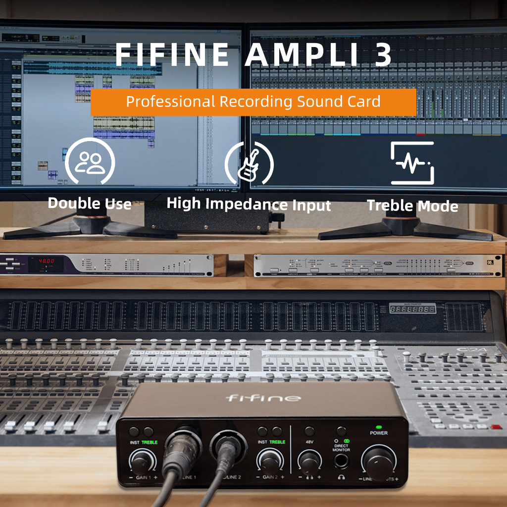Fifine Ampli3 Type-C Audio Interface 2 Channel USB Treble Sound Card ...