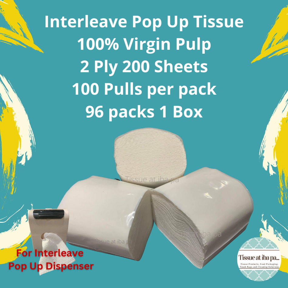 Interleave Pop Up Tissue 100% Virgin Pulp 2 Ply 200 Sheets 100 Pulls 96 ...
