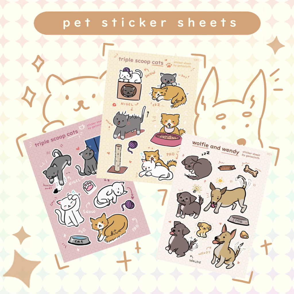Cute Pets Glitter Sticker Sheet (Dog and Cat Designs) | Shopee Philippines