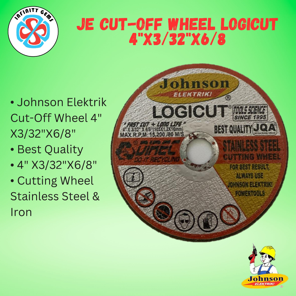 CUT-OFF WHEEL-JOHNSON ELEKTRIK - 4"X3/32"X6/8 | Shopee Philippines