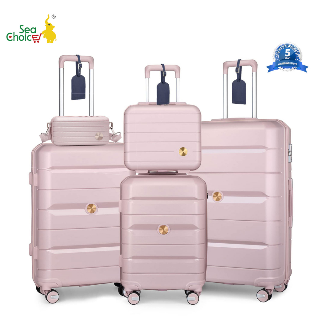 SeaChoice 5Pieces Luggage Set 6/14/20/24/28in PP Lightweight 4 Dual ...