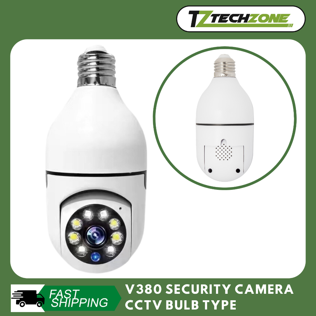 TECHZONE V380 CCTV Camera Wireless Security CCTV Bulb Type with LED ...