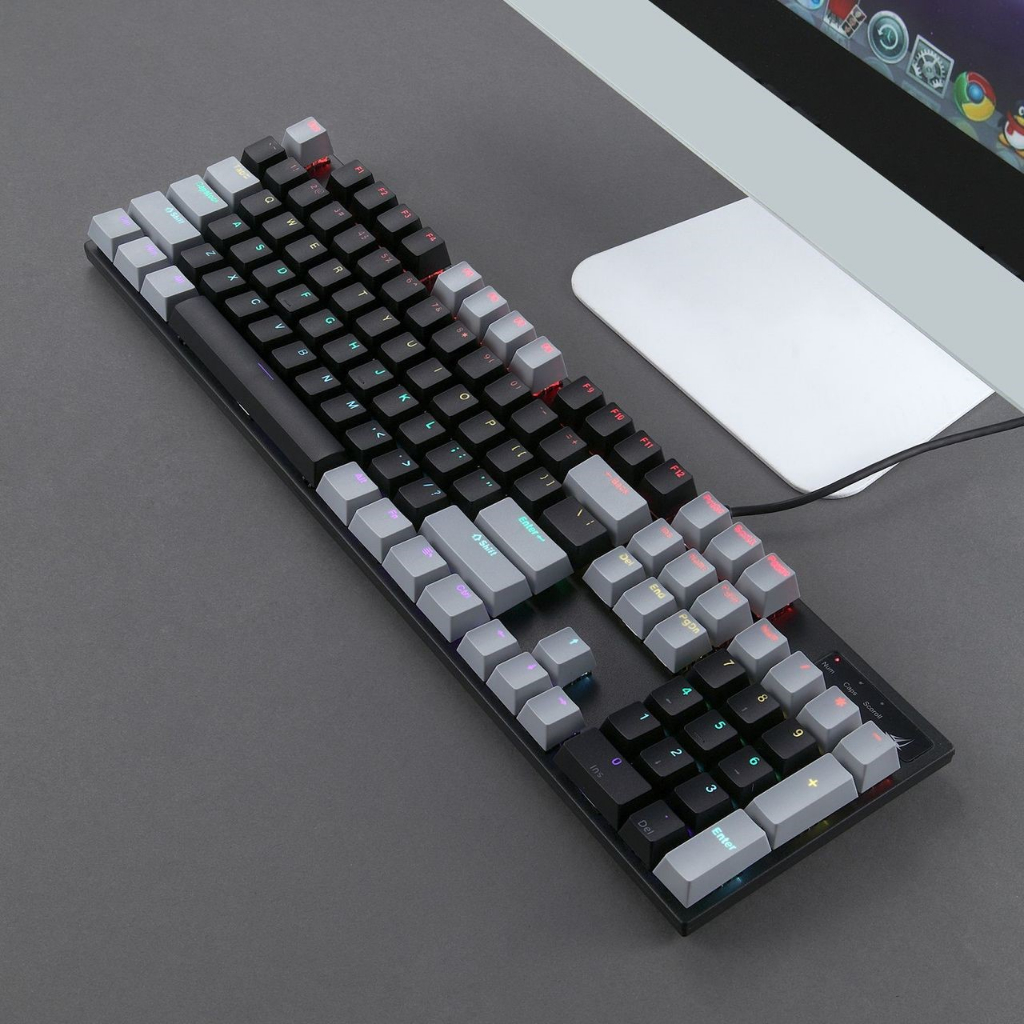 Real Mechanical Gaming Keyboard 104-keycaps Wired Keyboard Blue/Black ...