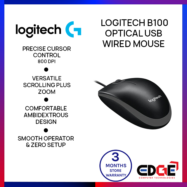 EDGE | LOGITECH B100 Optical USB Wired Mouse | Shopee Philippines