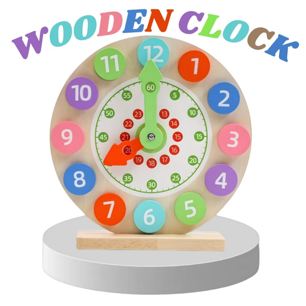 BYJ Wooden Learning Clock Time Number Blocks Puzzle Sorter Toys for ...