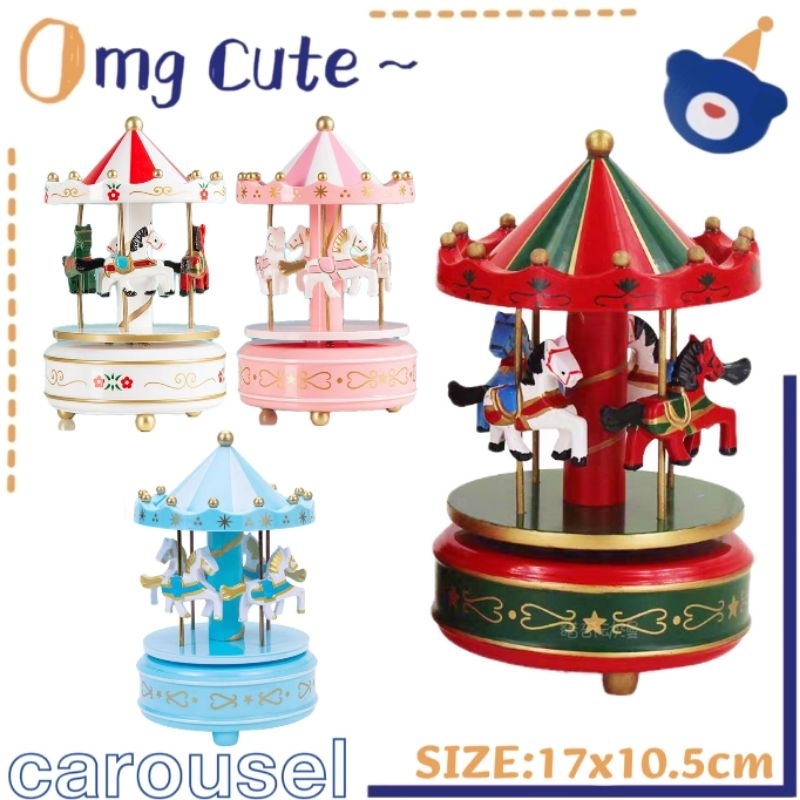 Merry Go Round Wooden Carousel Music Box/Cake decoration | Shopee ...