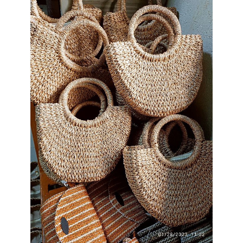Abaca thick weave bag native bag summer bridesmaid round wood top ...