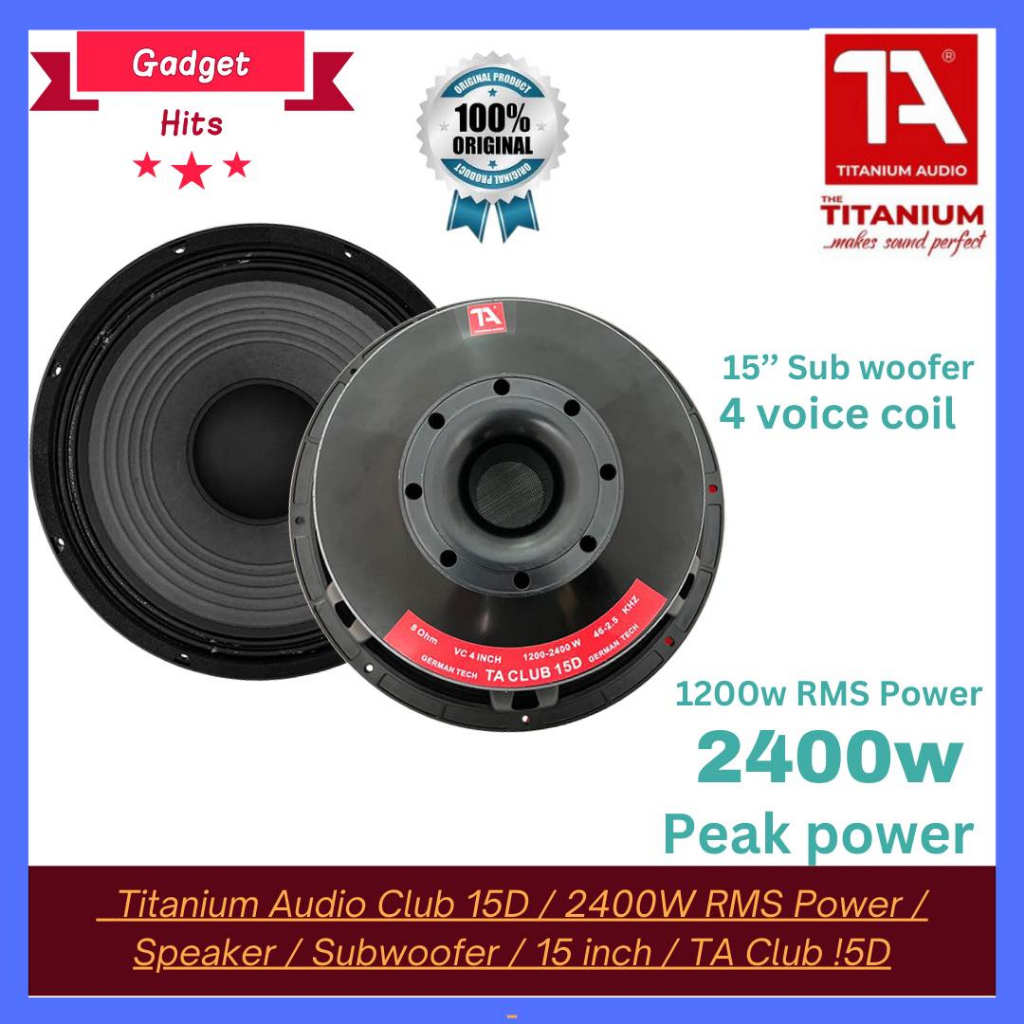 Titanium Audio Club 15D / 2400W RMS Power / 5.5 inch Voice Coil / Sub ...