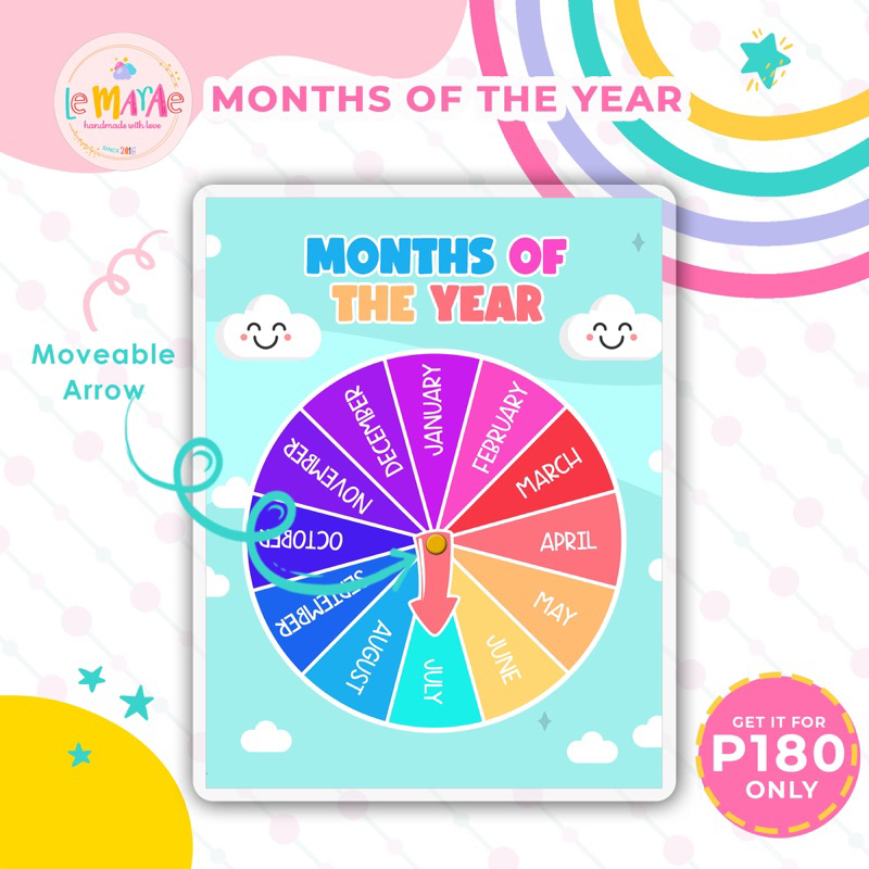 MONTHS OF THE YEAR WHEELS Laminated Movable Charts Educational Chart A3 ...