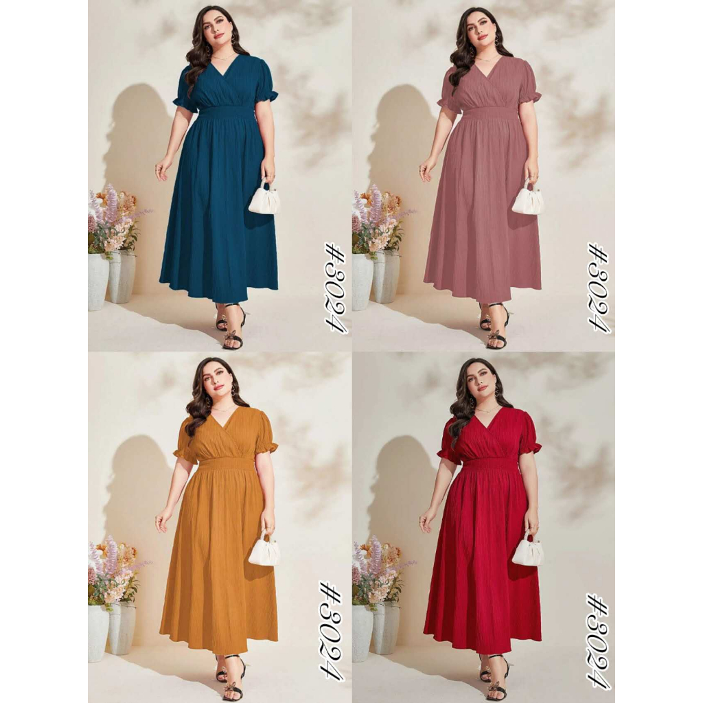 Plus Size Elegant Casual Solid Color V-Neck Style Hugging Waist Maxi ...