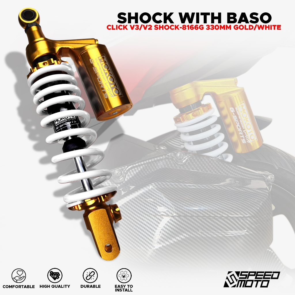 MOKOTO HONDA CLICK V1 V2 V3 REAR SHOCK GAS ABSORBER W/ BASO 330MM GOLD ...
