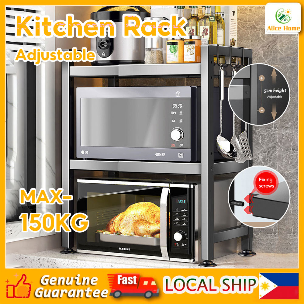 ALICE Kitchen Rack Carbon Steel Microwave Oven Rack Adjustable Height ...