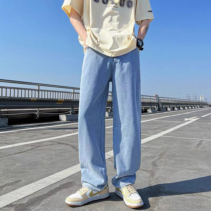 Fashion Men's Straight Sky blue Loose Pants Boyfriend Jeans | Shopee ...