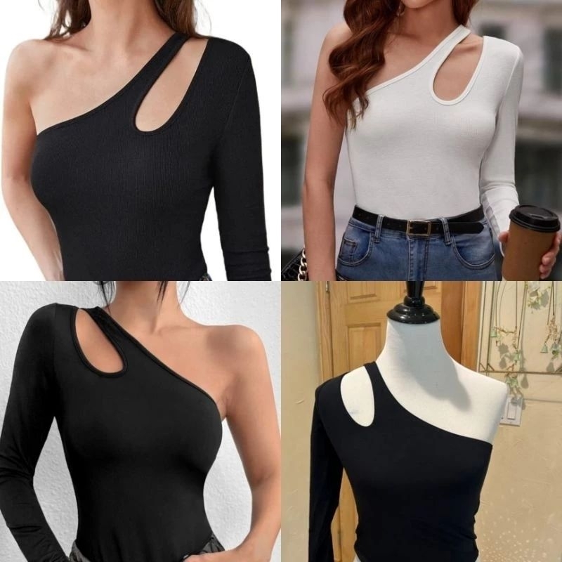 Macie One Side Hole Longsleeve Top plain | Shopee Philippines