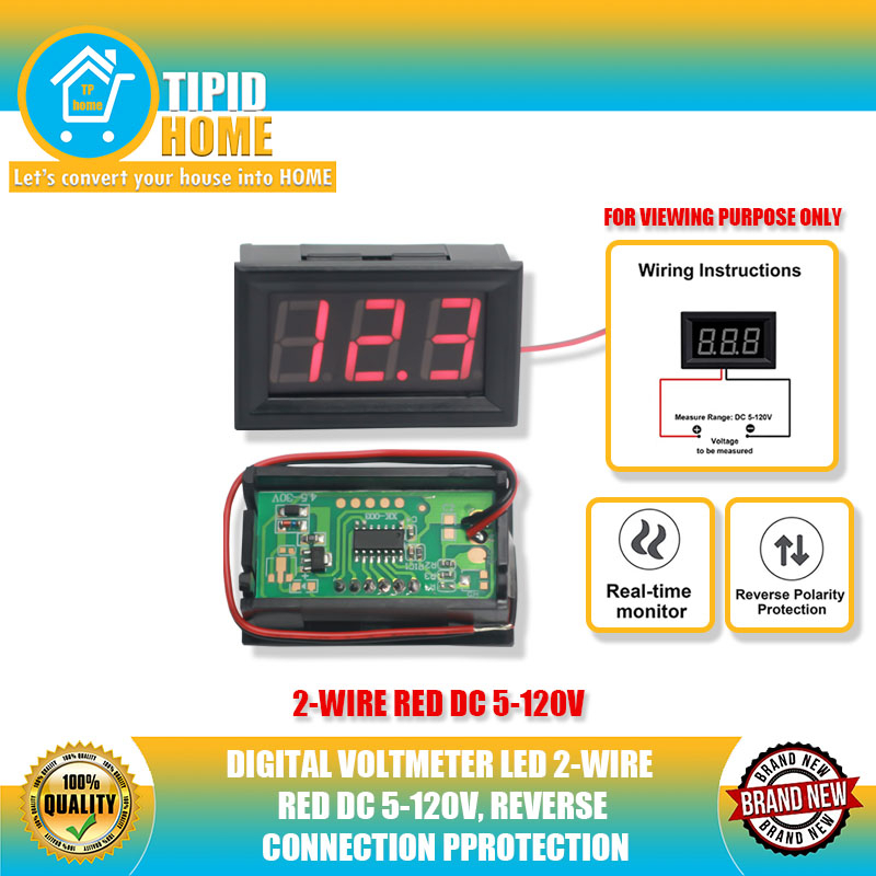 DIGITAL VOLTMETER LED 2-WIRE RED DC 5-120V, REVERSE CONNECTION ...