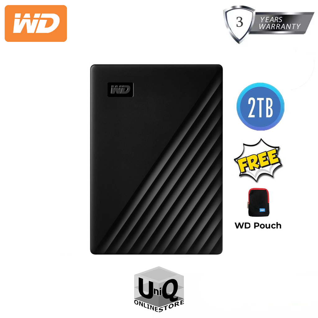 Wd Portable Hard Drive My Passport 2tb Black New Model with Soft Pouch ...