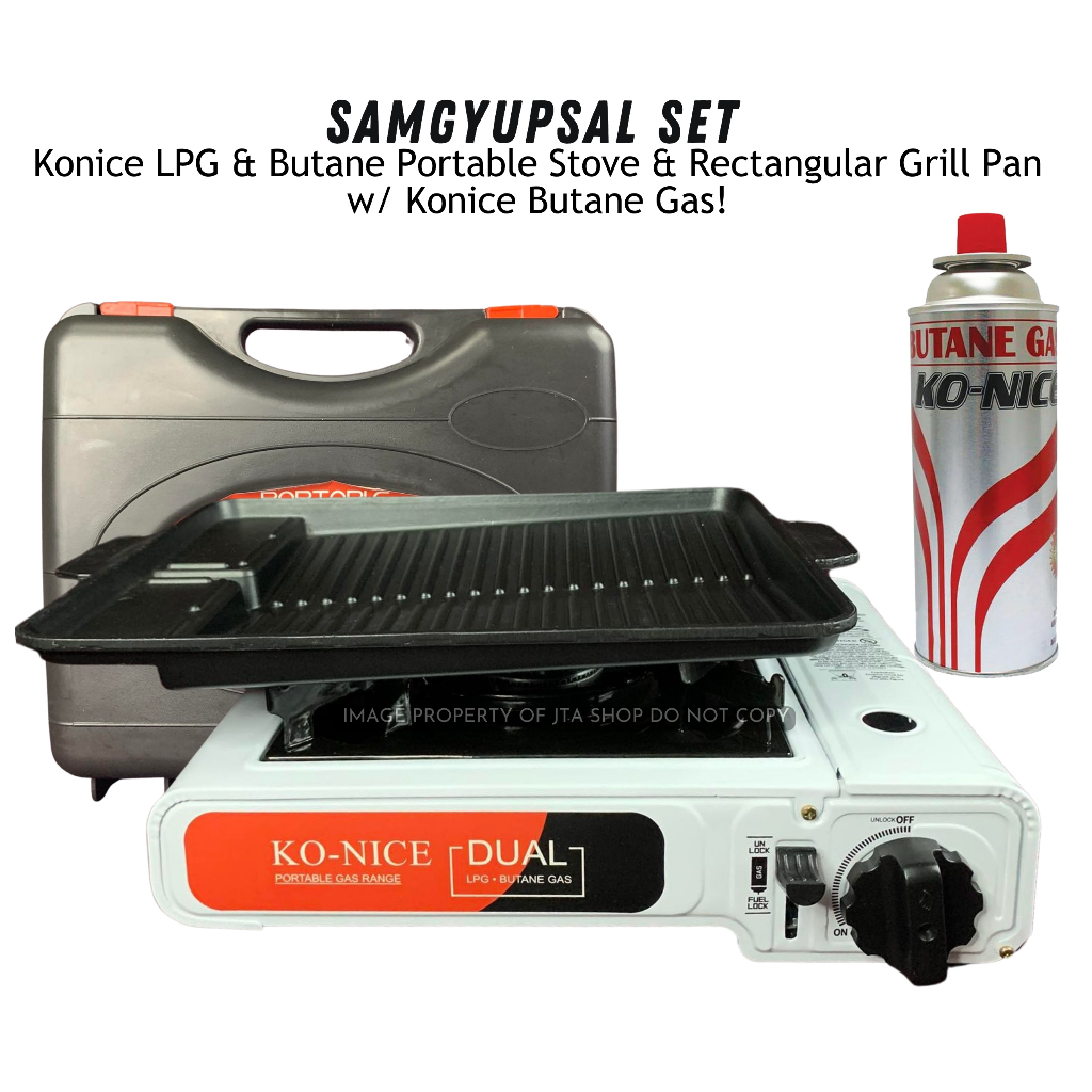 Samgyupsal Set LPG & Butane Portable Stove & Rectangular Grill Pan with ...