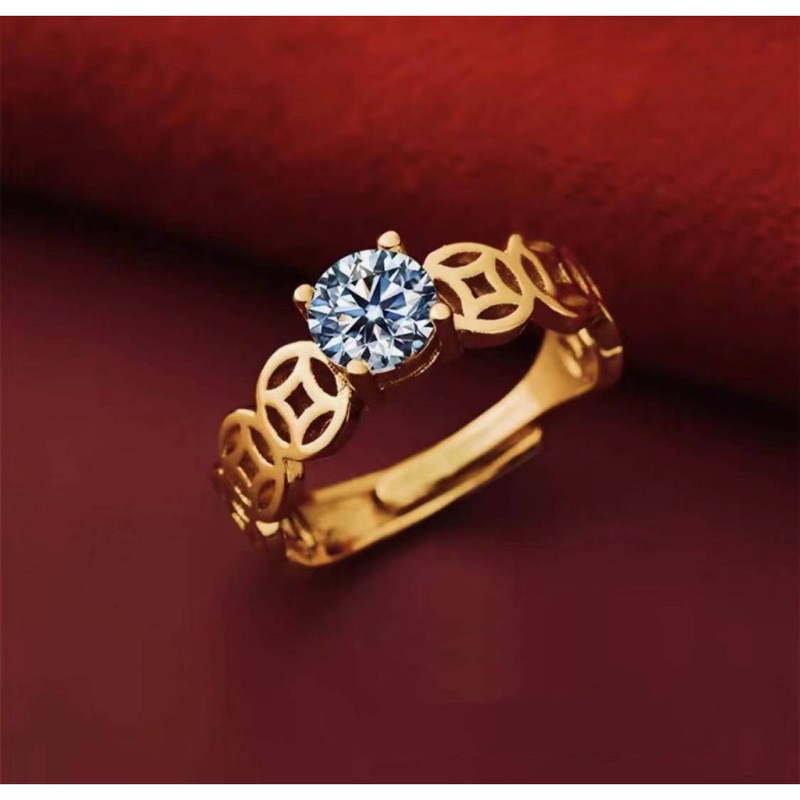 Kayangkaya Lucky Charm Money Coin Ring Adjustable Ring WIth Rhinestones ...