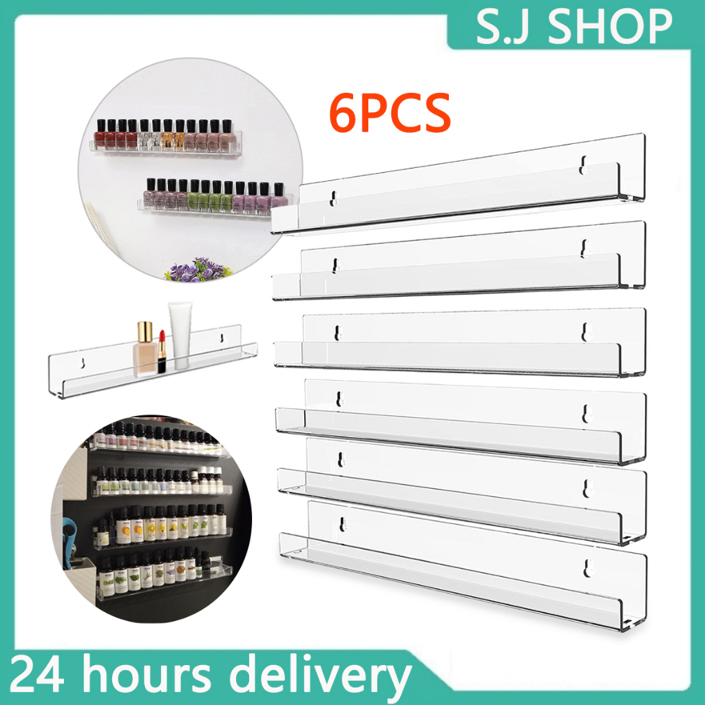 6PCS Transparent acrylic wall mounted shelf for book / cosmetics / nail ...