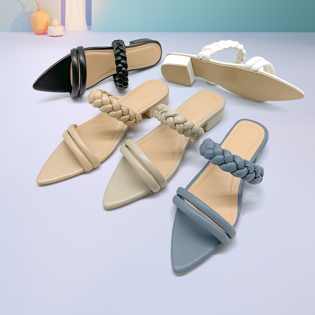 R&A882 1-Inch Pointed Toe w/ Double Toe Straps & Big Braided Vamp Strap ...