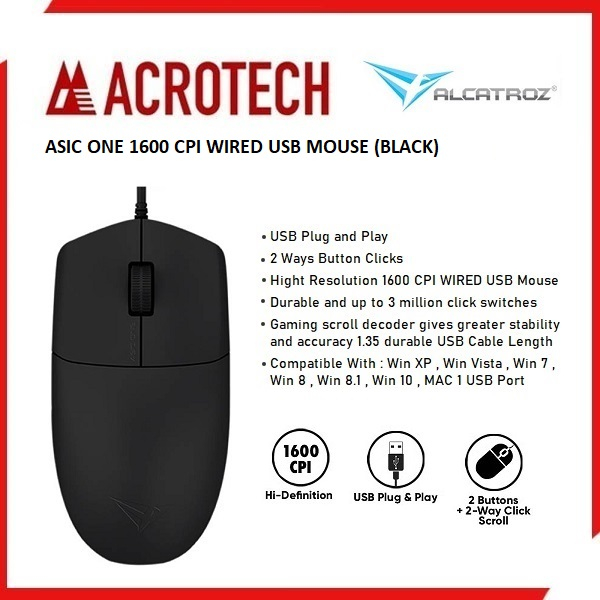 Alcatroz ASIC ONE 1600 CPI Wired USB Mouse (Black) | Shopee Philippines